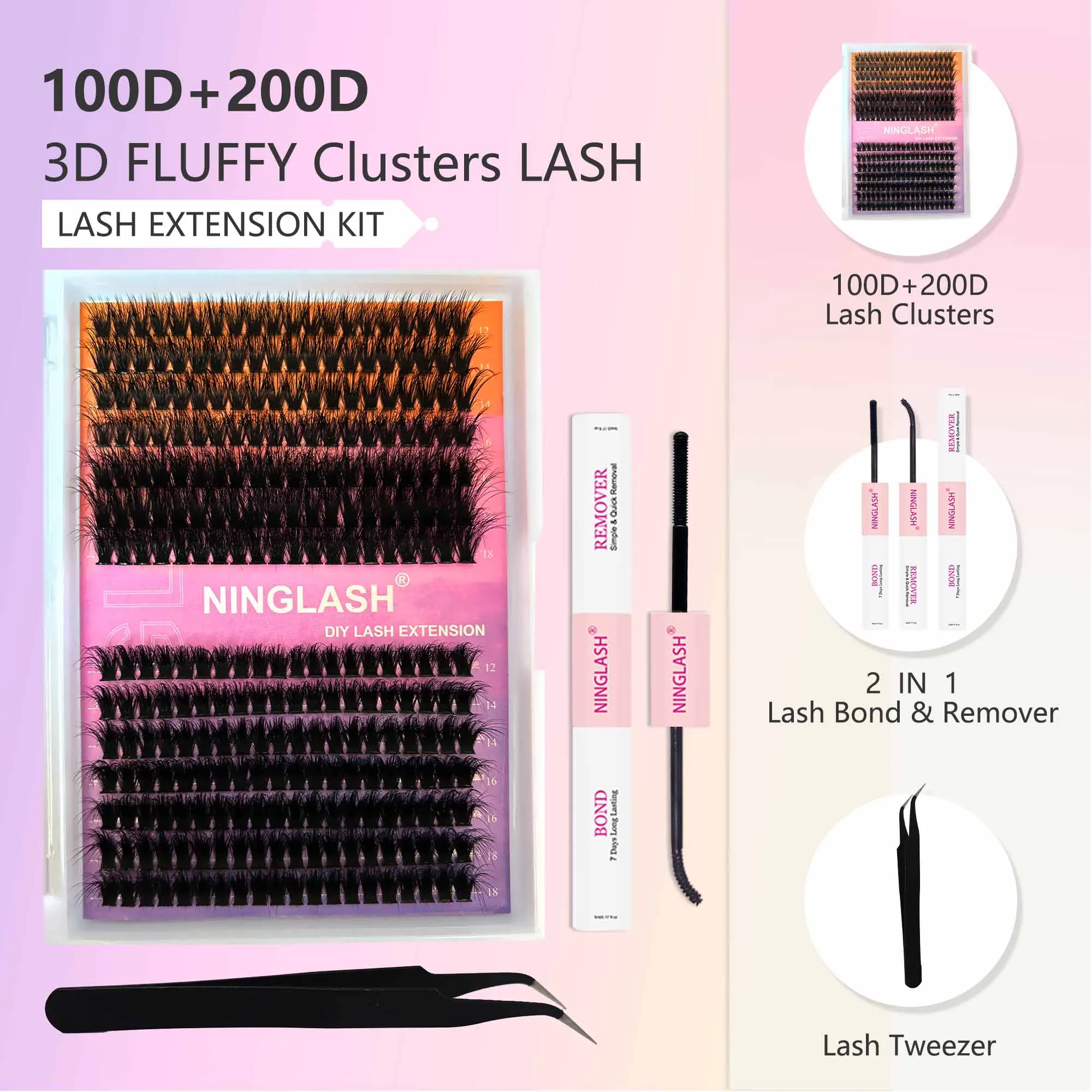 2024 200d Fluffy Lash Cluster Kit Thick Eyelash Individual Lash ...