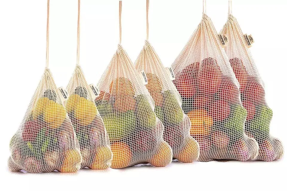 100% Biodegradable Organic Cotton Fruit Mesh Grocery Shopping Bag Mesh ...
