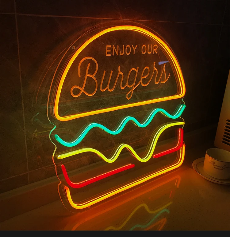 Divatla Popular Food Hamburger Sign Rgb Lamp Flex Open Restaurant Pub ...