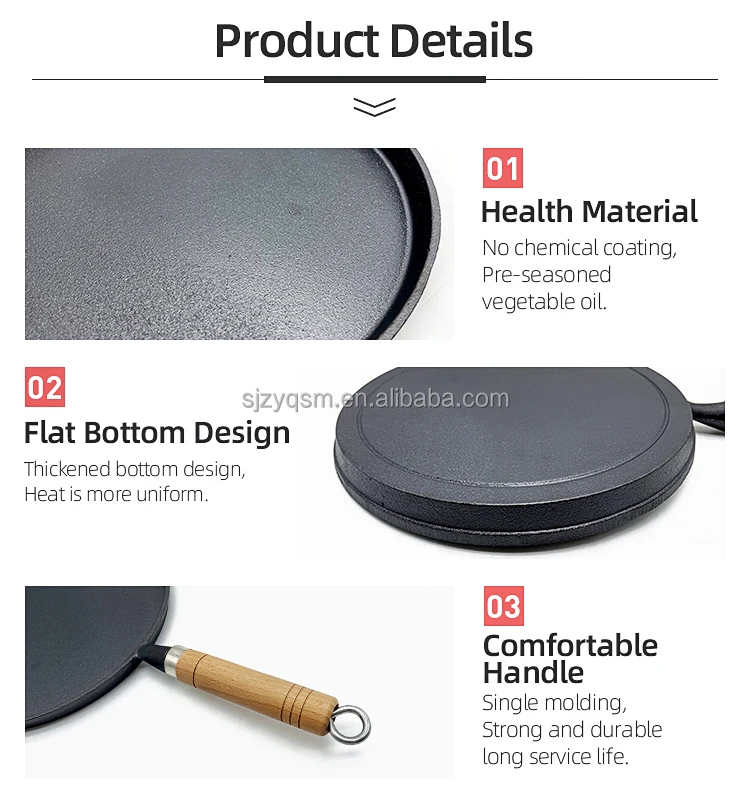 Pre-seasoned Round Cast Iron Skillet Pizza Baking Frying Pan Non-stick ...