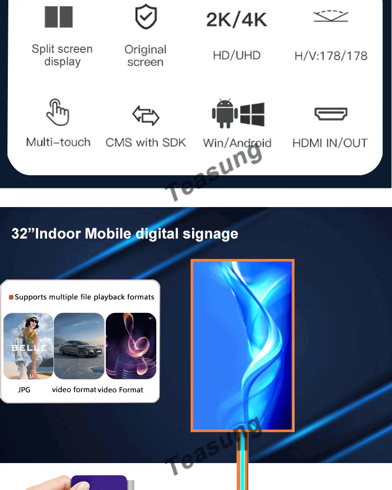 Indoor 32 Inch Indoor Stand Display Screens Totem Lcd Mobile Digital ...