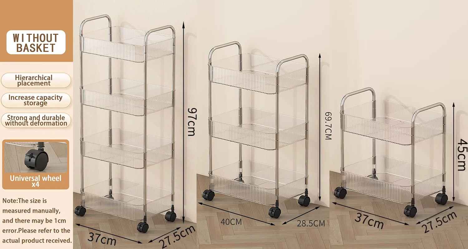 4-Tier Clear Plastic Rolling Utility Cart Multifunctional Movable ...