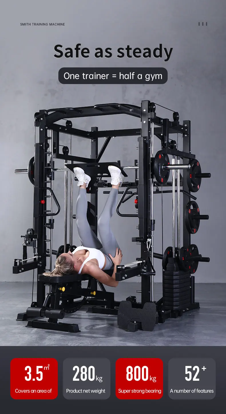 Gym Multi-Function Station Equipment Cable Crossover Smith Power Rack ...