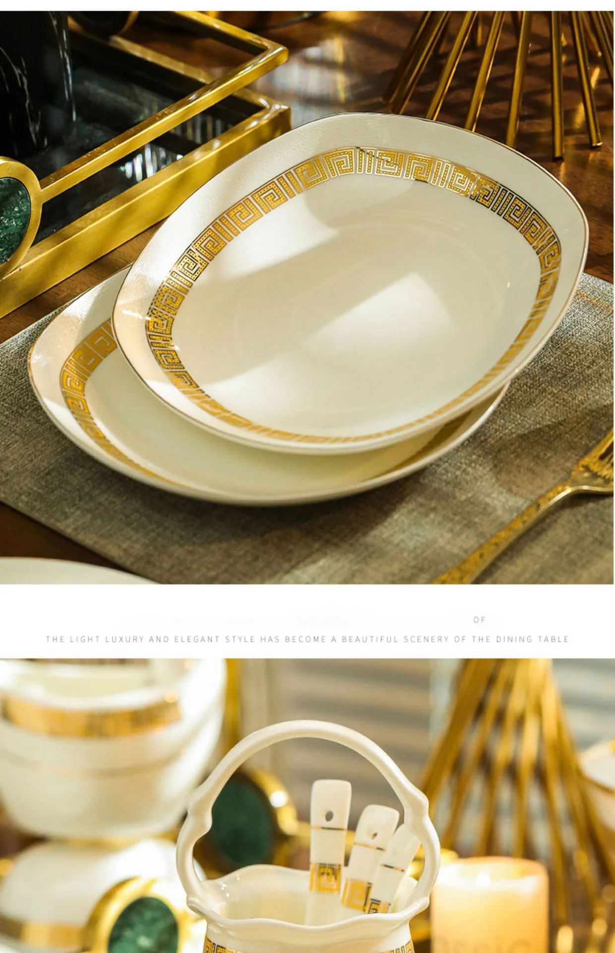 Wholesale European Style Gold 60pcs Bone China Dinner Set