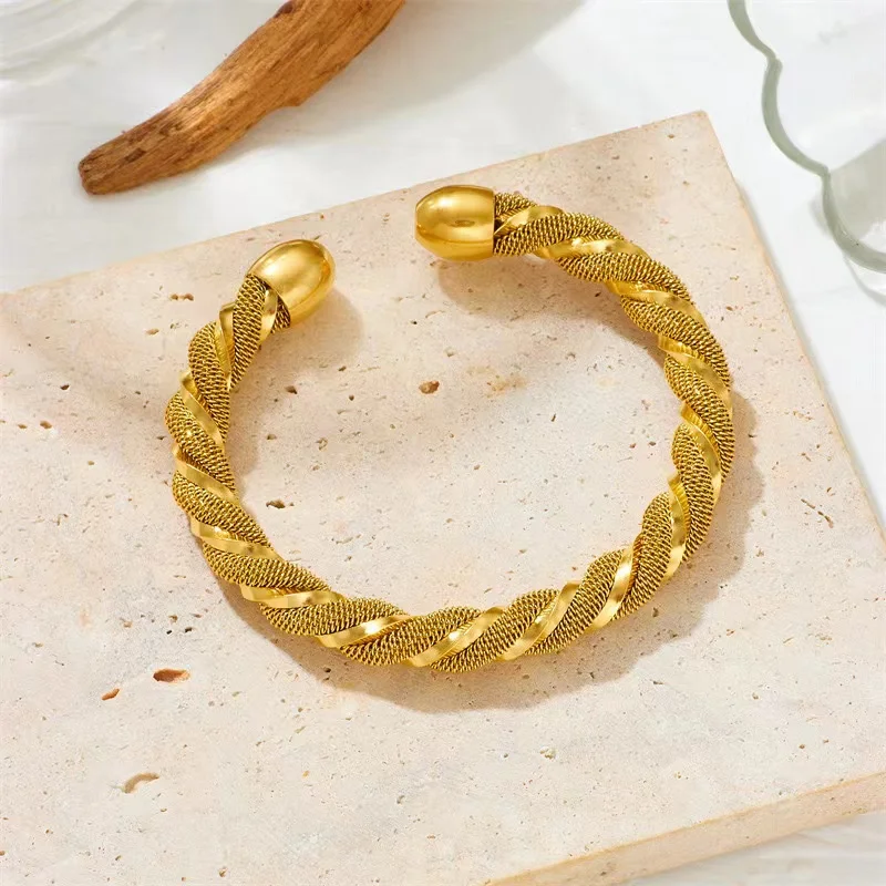 Stainless Steel Metal Twist Rope Cuff Bracelet No Fade Titanium Steel Open Bangle For Women ...