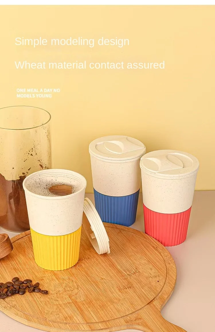 High Face Value Wheat Straw Coffee Mug With Lid Creative Plastic Cup ...