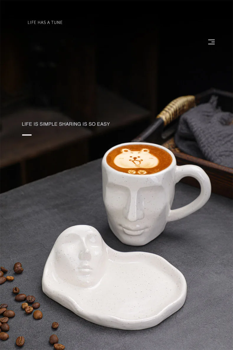 300ml Ceramic 3d Men Face Mug Unique Shaped Teacup And Saucer Novelty ...