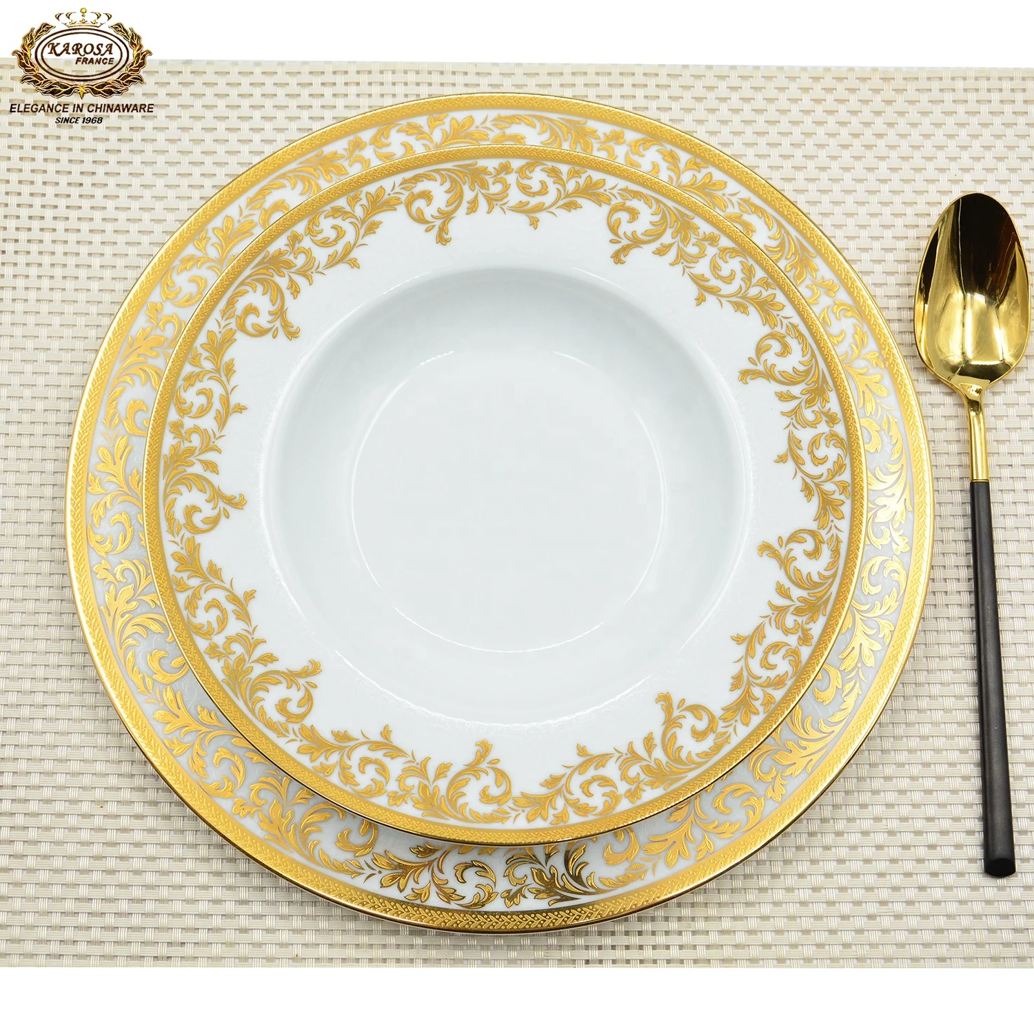 Luxury Gold Dinnerware Set - Embossed Super White Porcelain