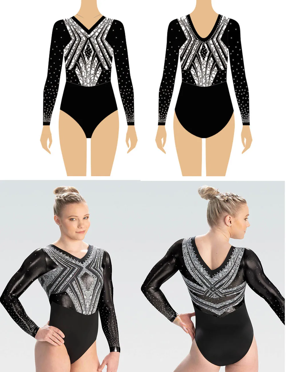 Custom Wholesale Performance Gymnastic Leotard Long Sleeve V-Neck Stand ...