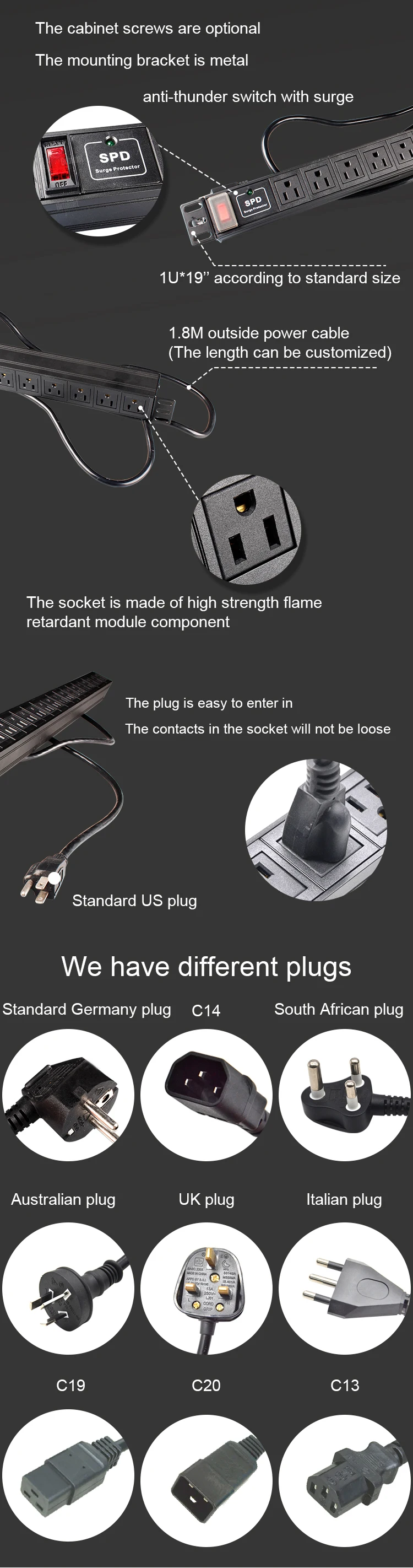 10 Way Pdu Power Distribution Unit Amertica Socket Rack Mount Pdu 110v ...