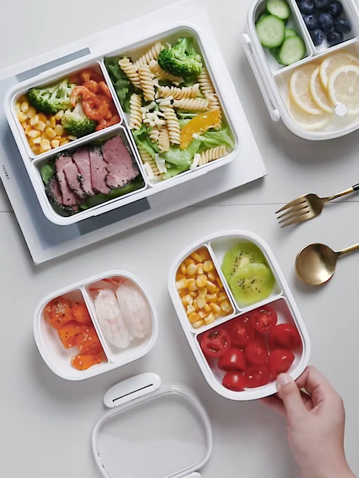 Lunch Boxes With Lids Kids Bento Box Plastic 3 Compartment Food Storage ...