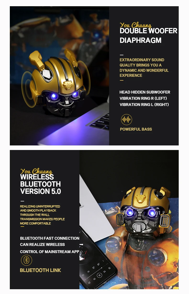 Bumblebee Helmet Bluetooth Speaker Cartoon Mini Speaker Wireless ...