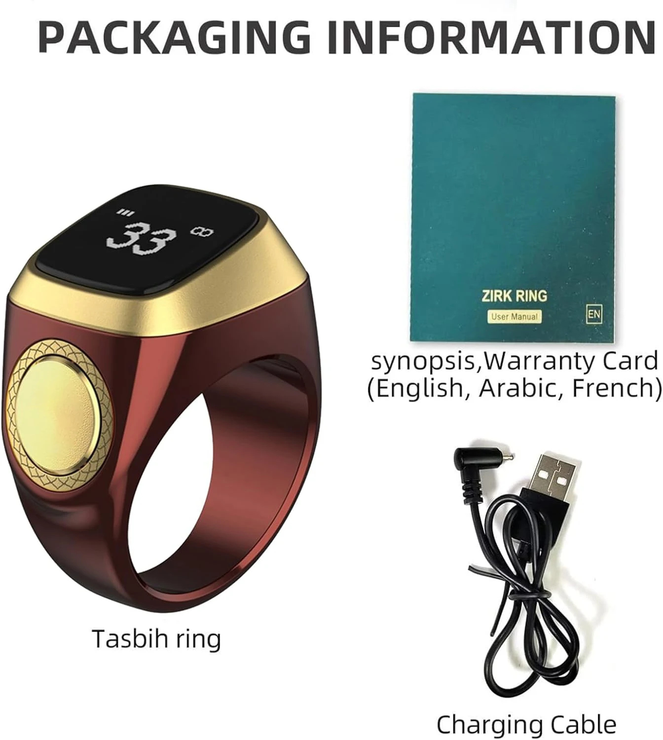 AilesTecca IQIBLA Electron Ring P3 Smart Tasbih Zikr Ring Digital ...