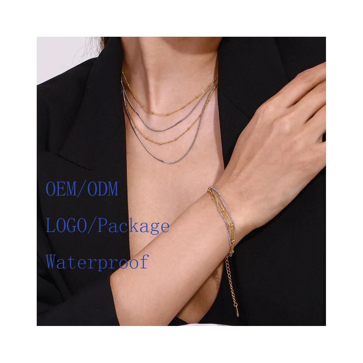 ERESI 18k Gold Plated Two Color Tones Layered Chain Necklaces Bracelet ...