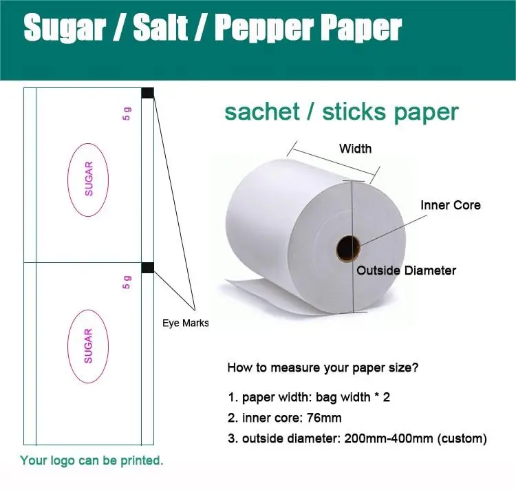 Sugar Sachet and Packet Wrapping Paper,White PE Coated Paper Roll for ...