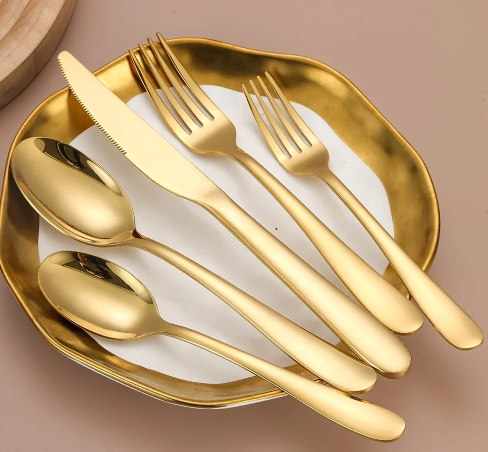 Wedding Party Super Flatware Mirror Polish Gold Plated Cutlery Luxury ...