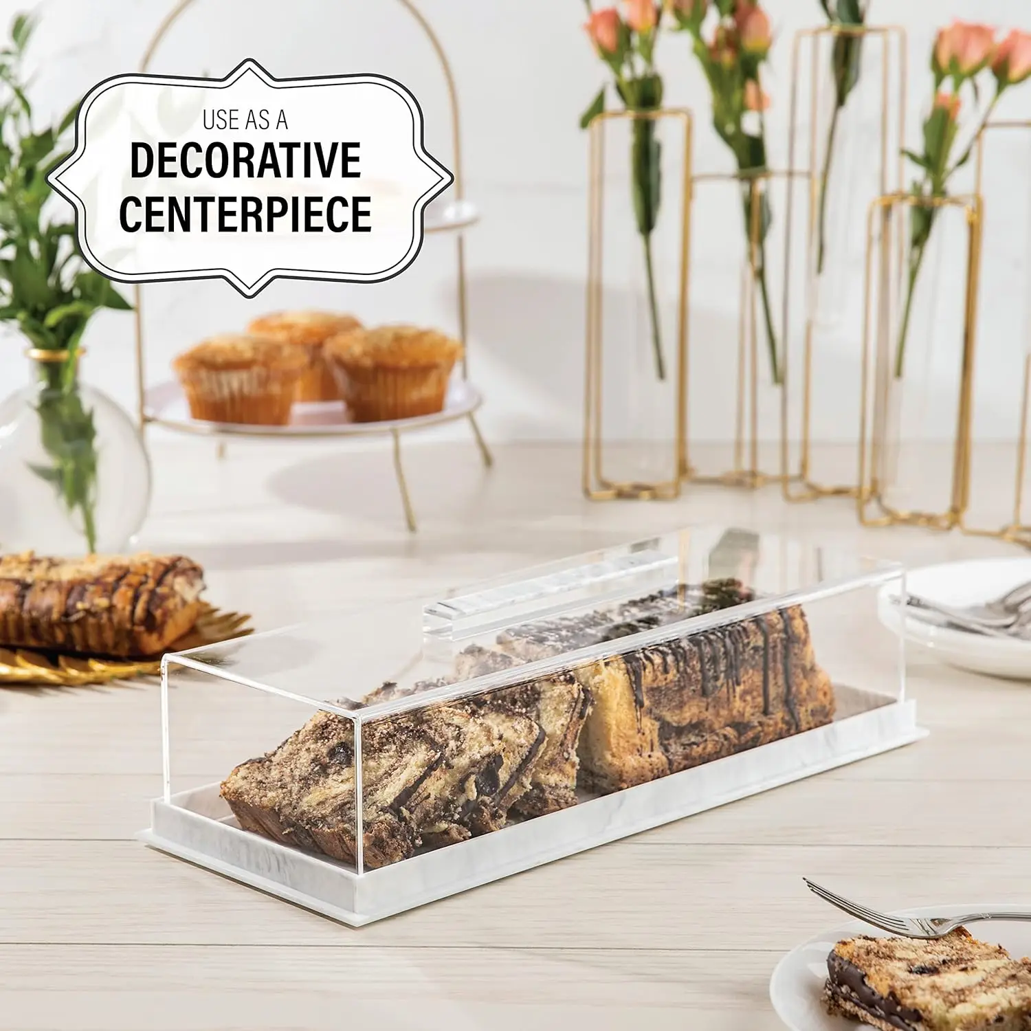 Acrylic Bread Box Rectangular Cake Tray With Lid Food Tray Dessert Cake ...