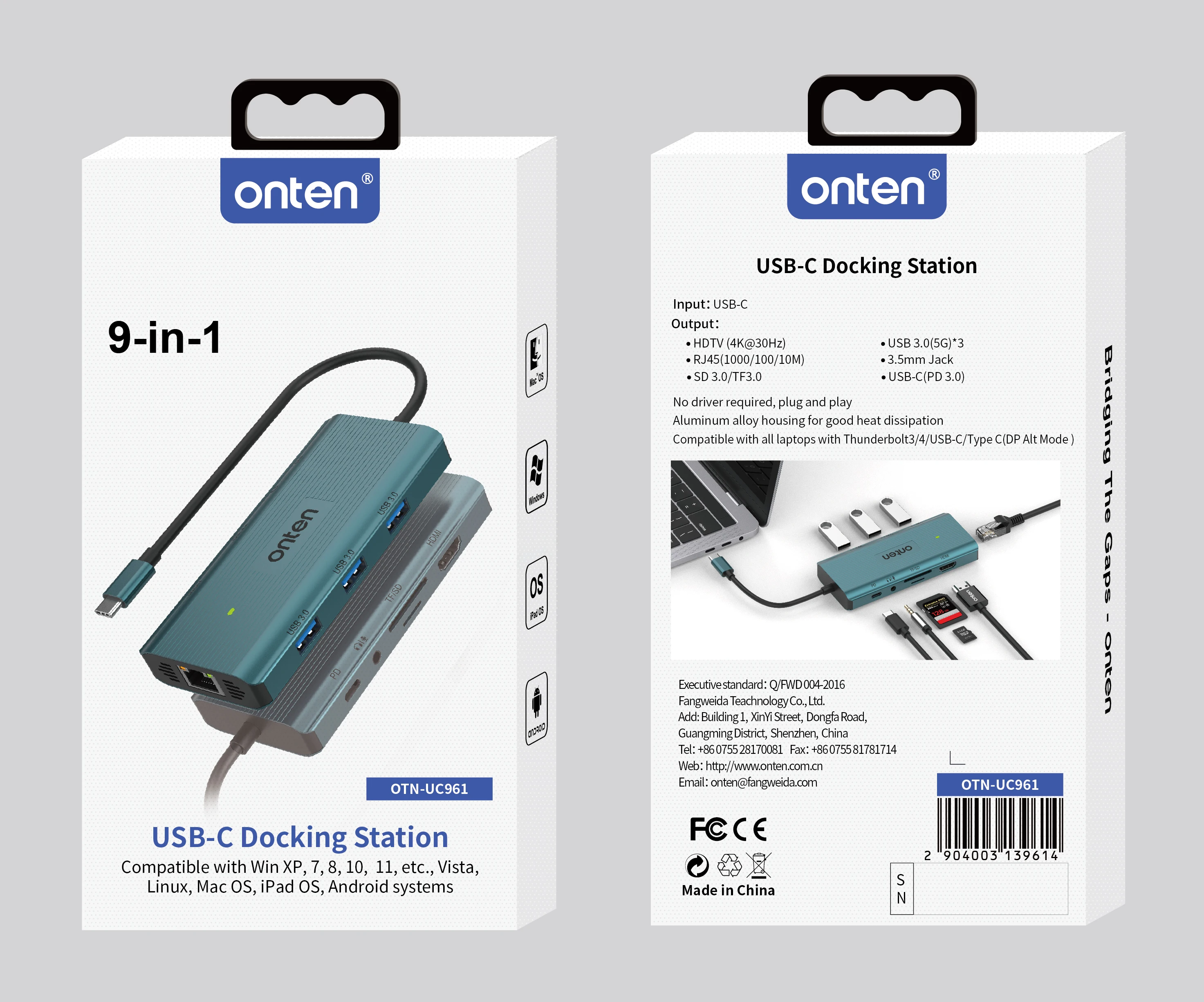 Onten Wholesale 9 In 1 Usb-c Multi-function Docking Station Usb3.0 Rj45 ...