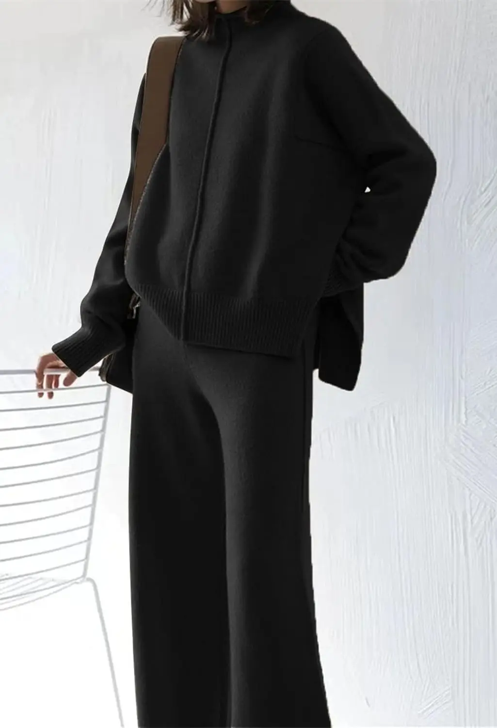 Winter Luxury Women Sweater Tops Wide Leg Pants Set Outfits Slouchy ...