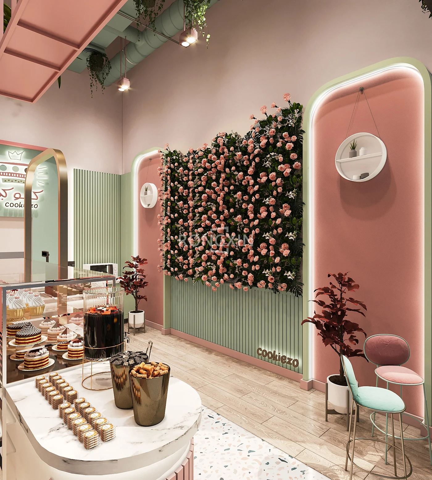 Food Store Wooden Display Shelves - Bakery Interior Design