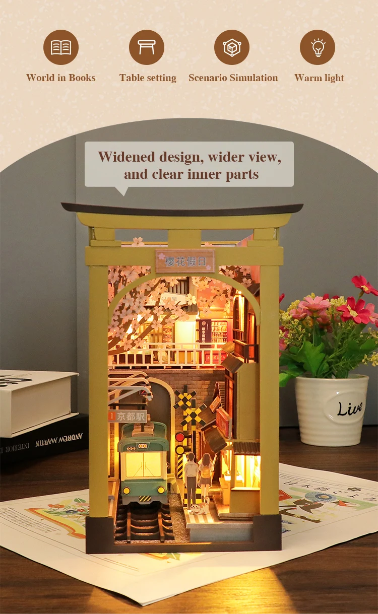 Hongda Japanese Style Wooden Bookend Diy Miniature Book Nook Custom 3d ...