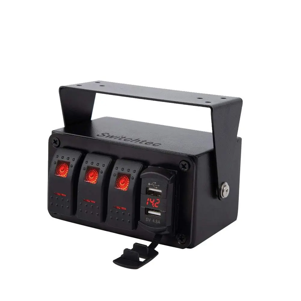 3 Gang Rocker Switch Box Waterproof 12V LED Light Bar Switch Panel SPST ...