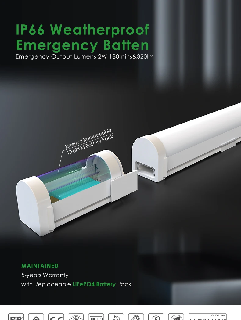 Commercial Indoor 5FT LED Light Linear Batten Tube 54W Emergency ...