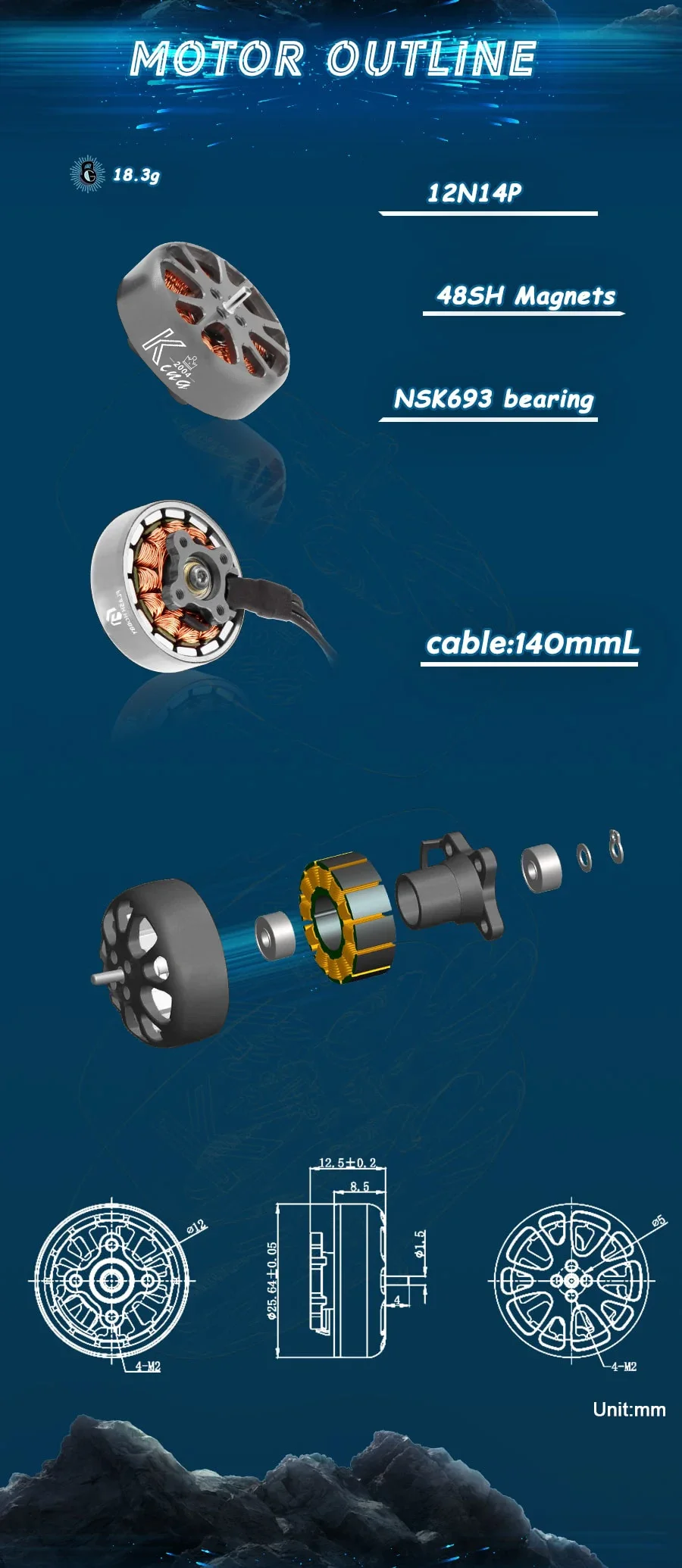 V2 2004 Bldc Motor 24v 1900kv 45600rpm Brushless Motor For Fpv Racing ...