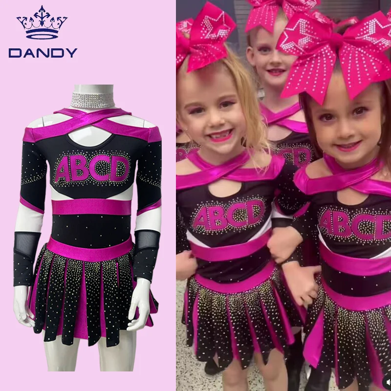 Custom Pink Cheerleading Shiny Uniforms Youth Girls Cheerleader Costume ...