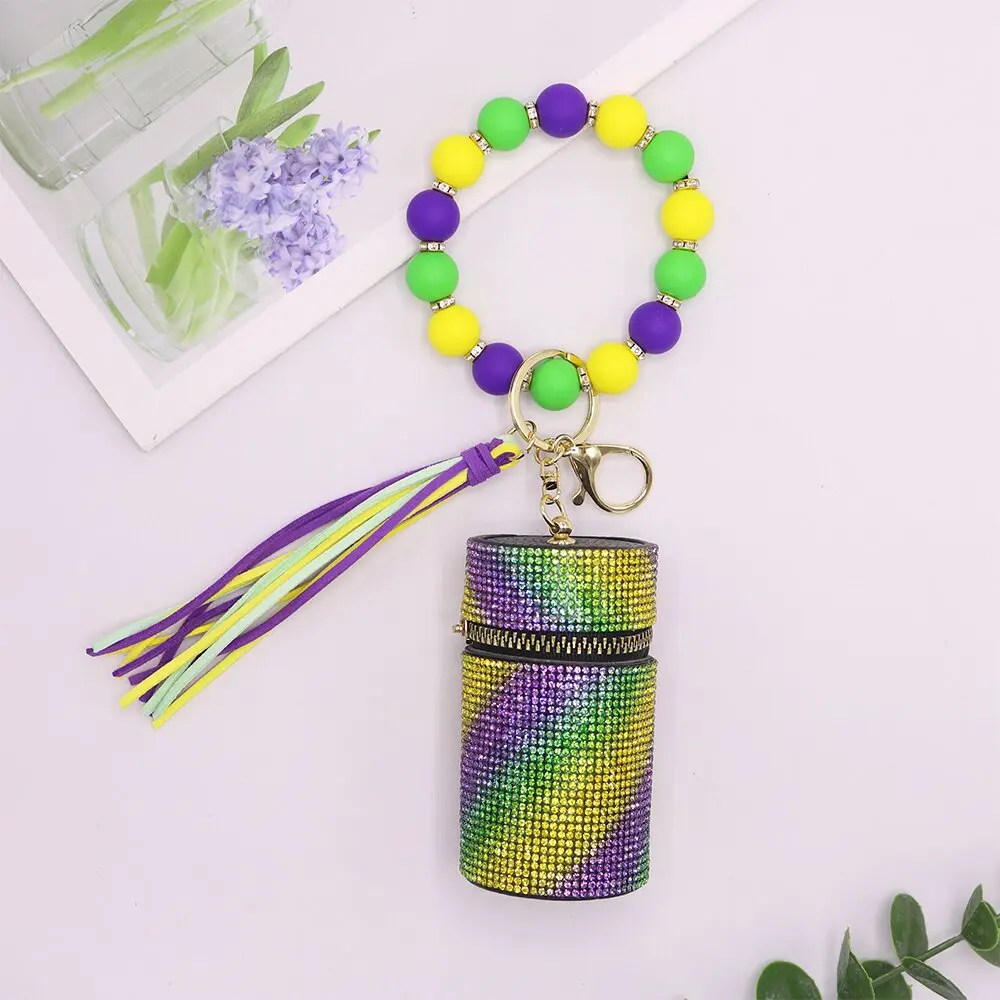 Women's Rhinestone Safety Lipstick Case Keychain Mini Money Bag Beaded ...