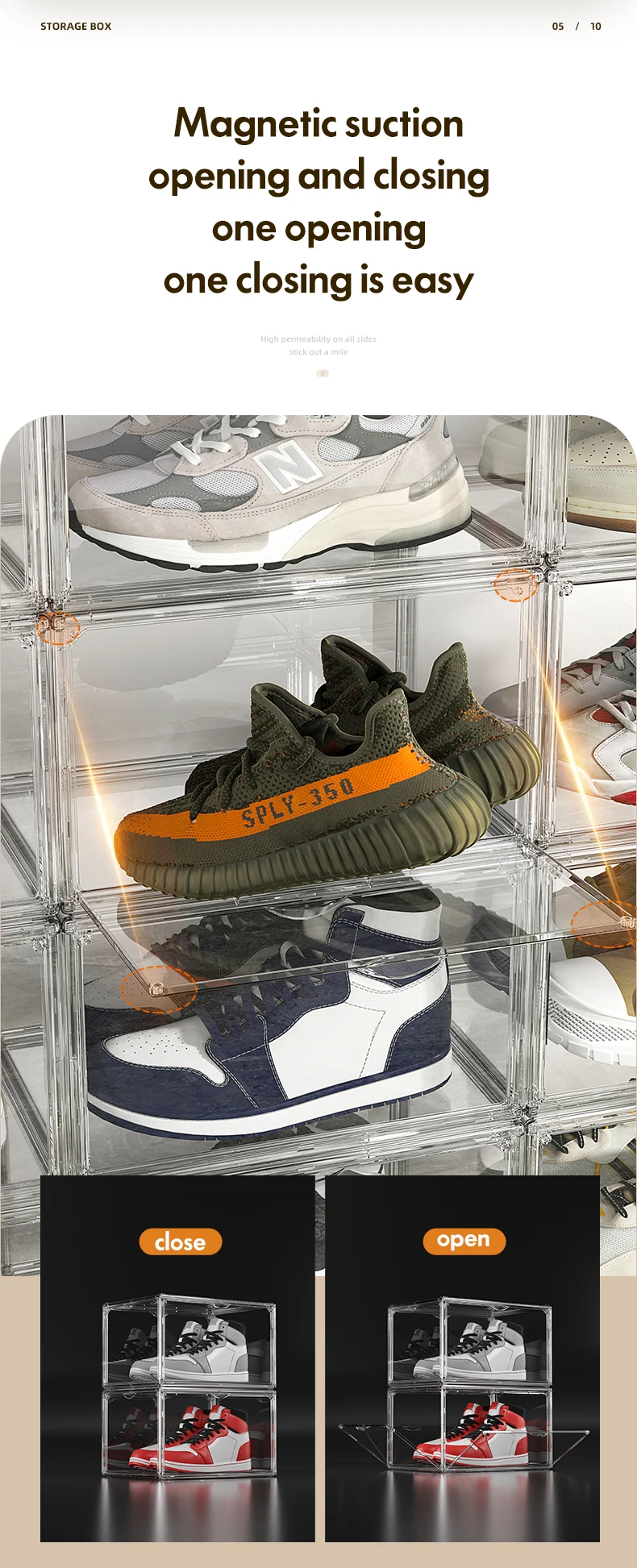 Sneaker Display Shoe Box clear Acrylic Magnetic Shoe Box Front Open ...