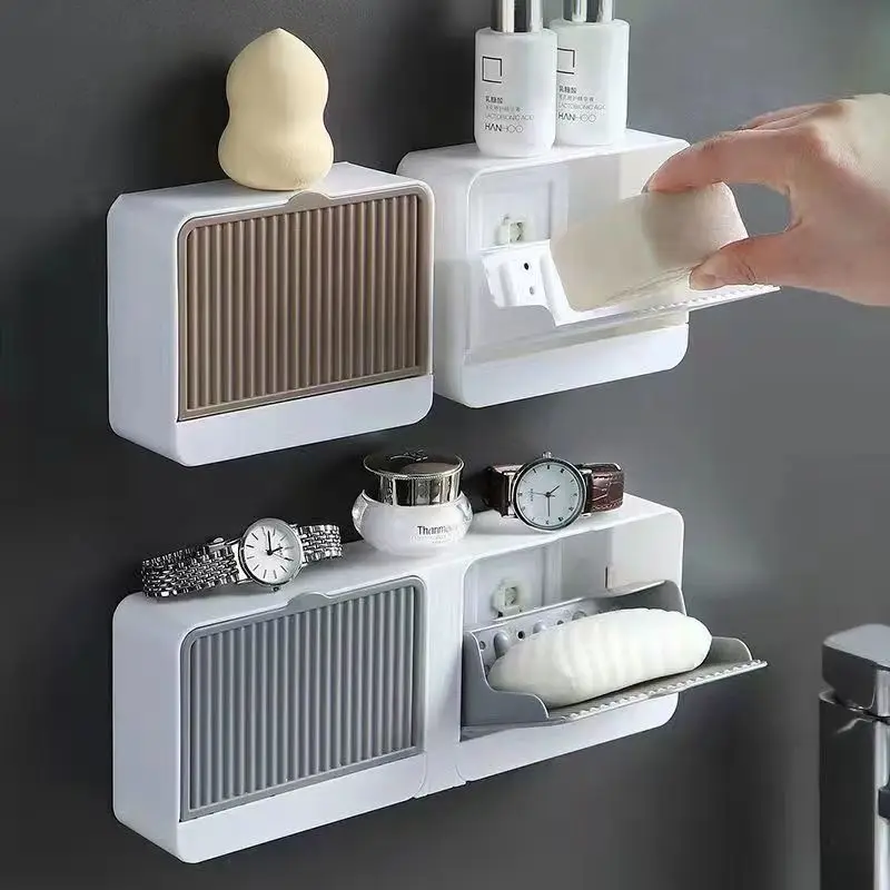 Adhesive Bathroom Shelf Wall Mounted Storage Rack Without Drill Soap ...
