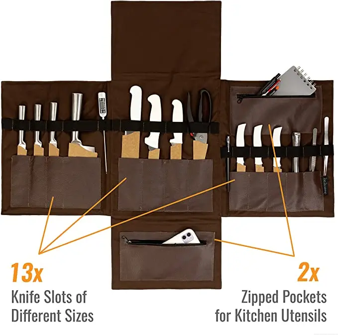 Custom Expandable Pu Leather Tool Storage Bag Backpack For Chefs Cooks ...