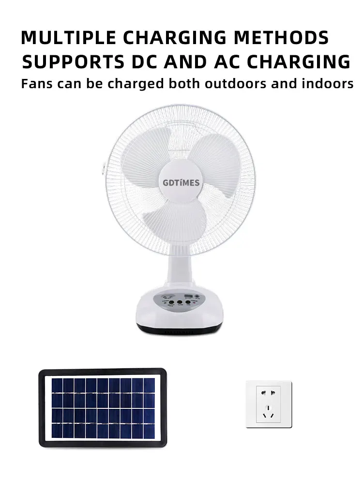 GDTIMES Solar Fan - Efficient AC/DC Rechargeable Table Fan