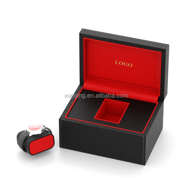 High-end Black and Red Watch Leather Box Wooden Gift Box Custom LOGO ...