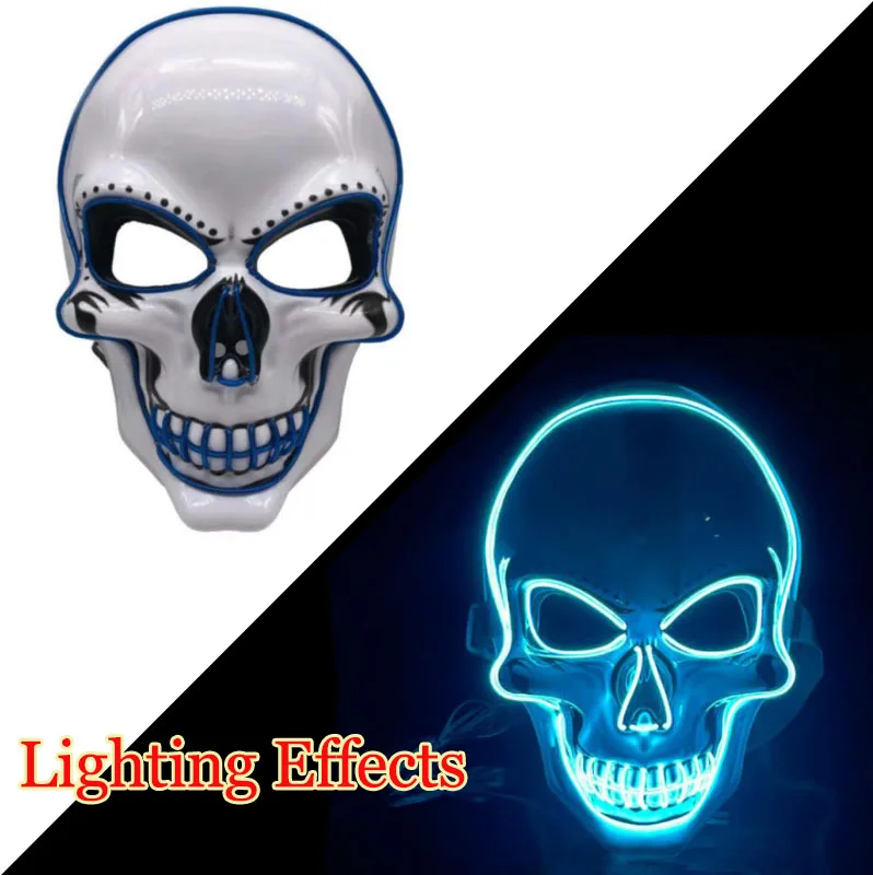 Halloween Skeleton Led Mask Glow Scary Mask Halloween Light Up Cosplay ...