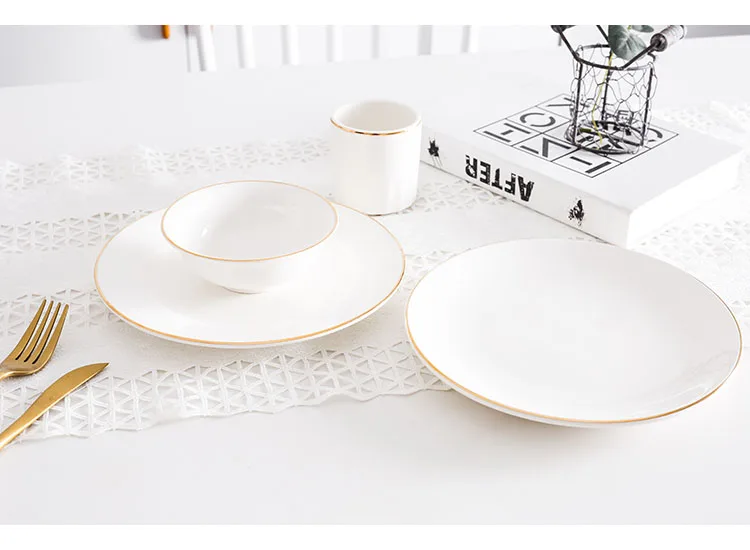Porcelain Dinner Plate Sets with Gold Edge Luxury Flatware