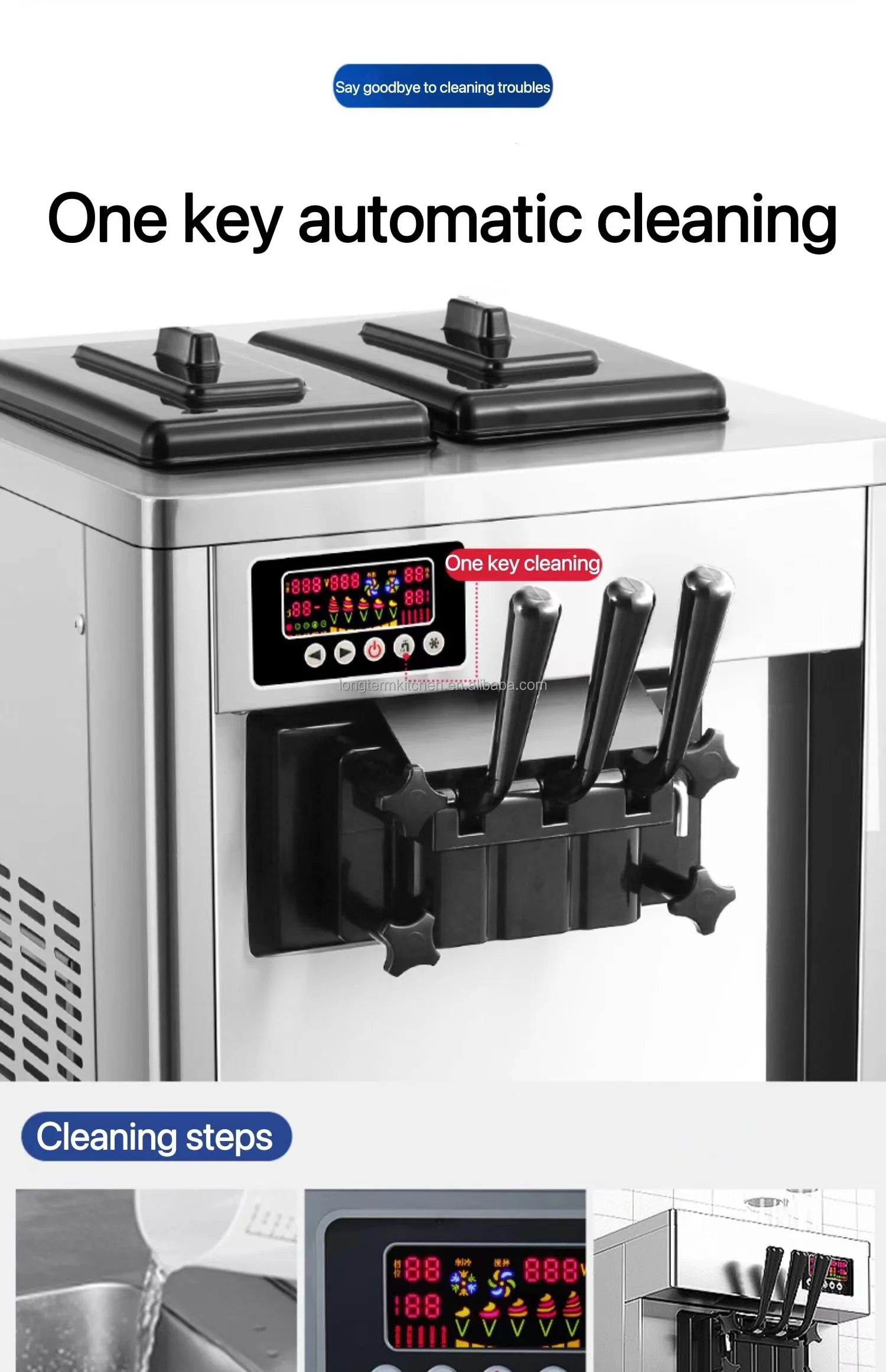 Customizable Ice Cream Machine - 18L, 3 Flavors, 1 Year Warranty