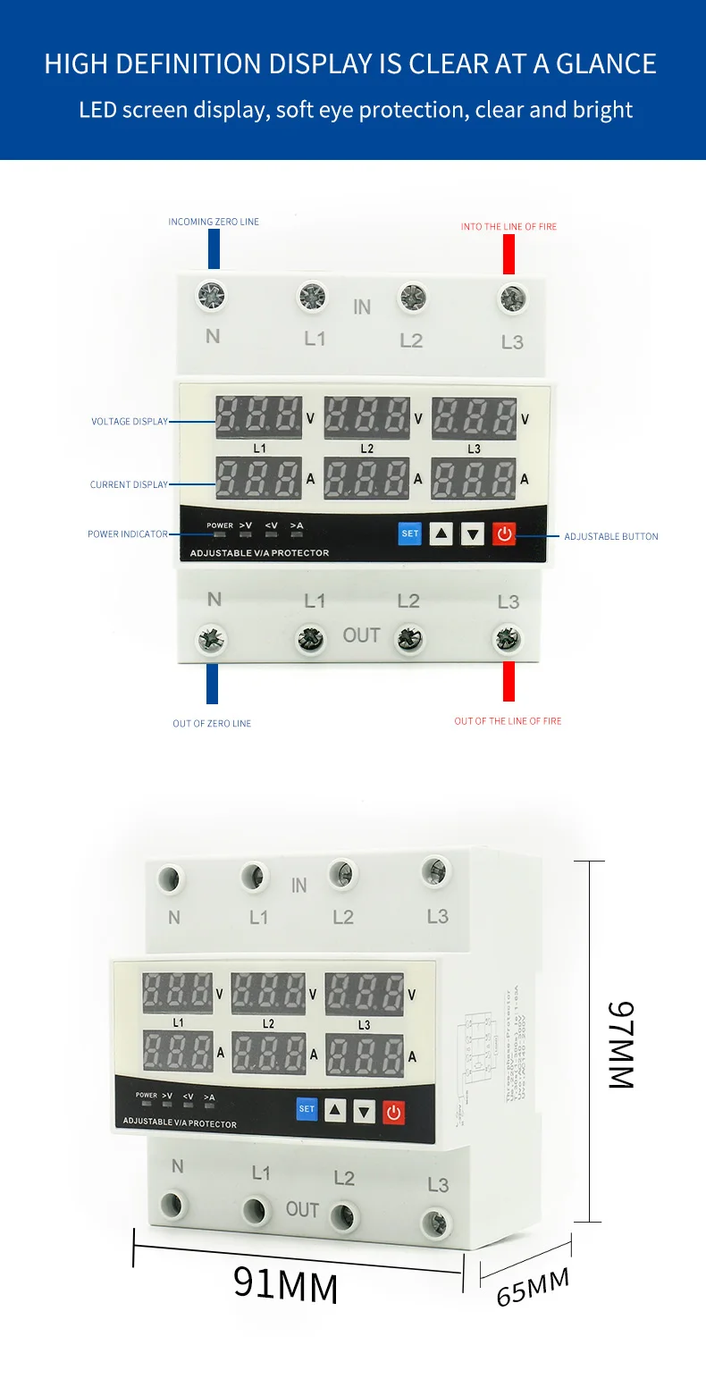 100A 230V Adjustable Voltage and Current Protector with Lightning ...
