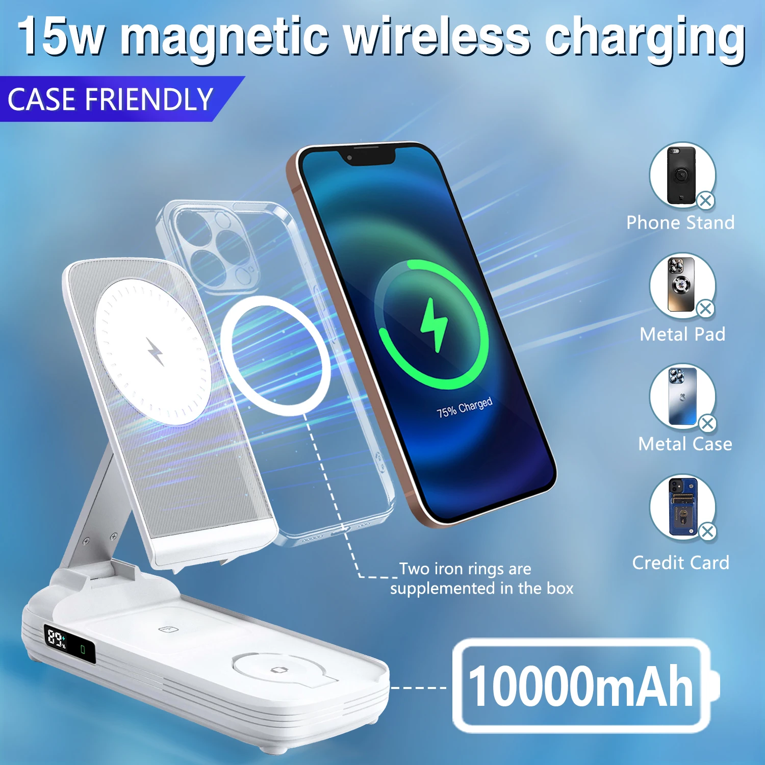 Multifunction foldable 3 in 1 wireless charging phone stand power bank ...