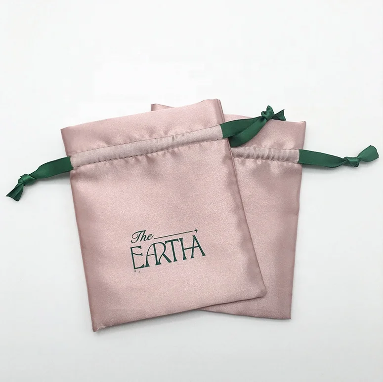 Custom Printed Wholesale Pink Silk Pouch Gift Bag Luxury Satin Pouch ...