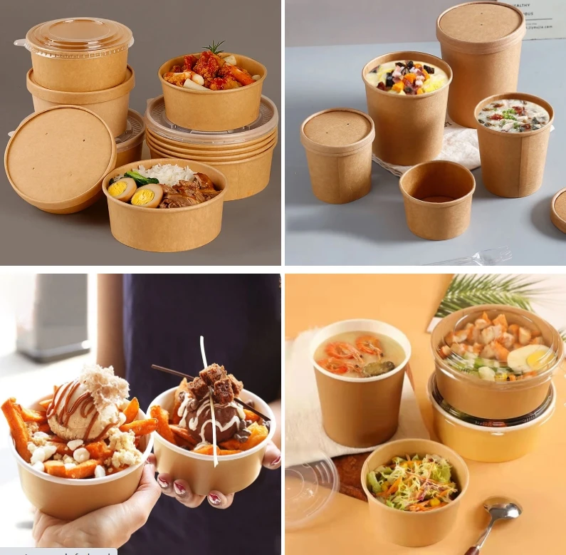Custom Printed Disposable Kraft Paper Bowls - Bio-degradable