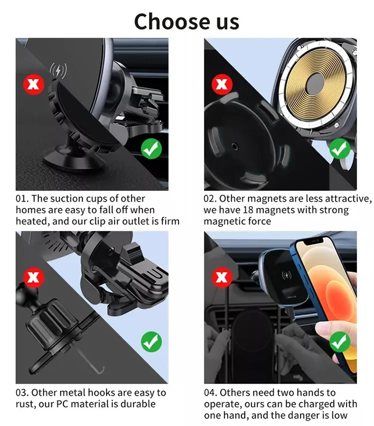 W26 15W Smart Magnetics Car Air Outlet Bracket Mobile Phone Holder
