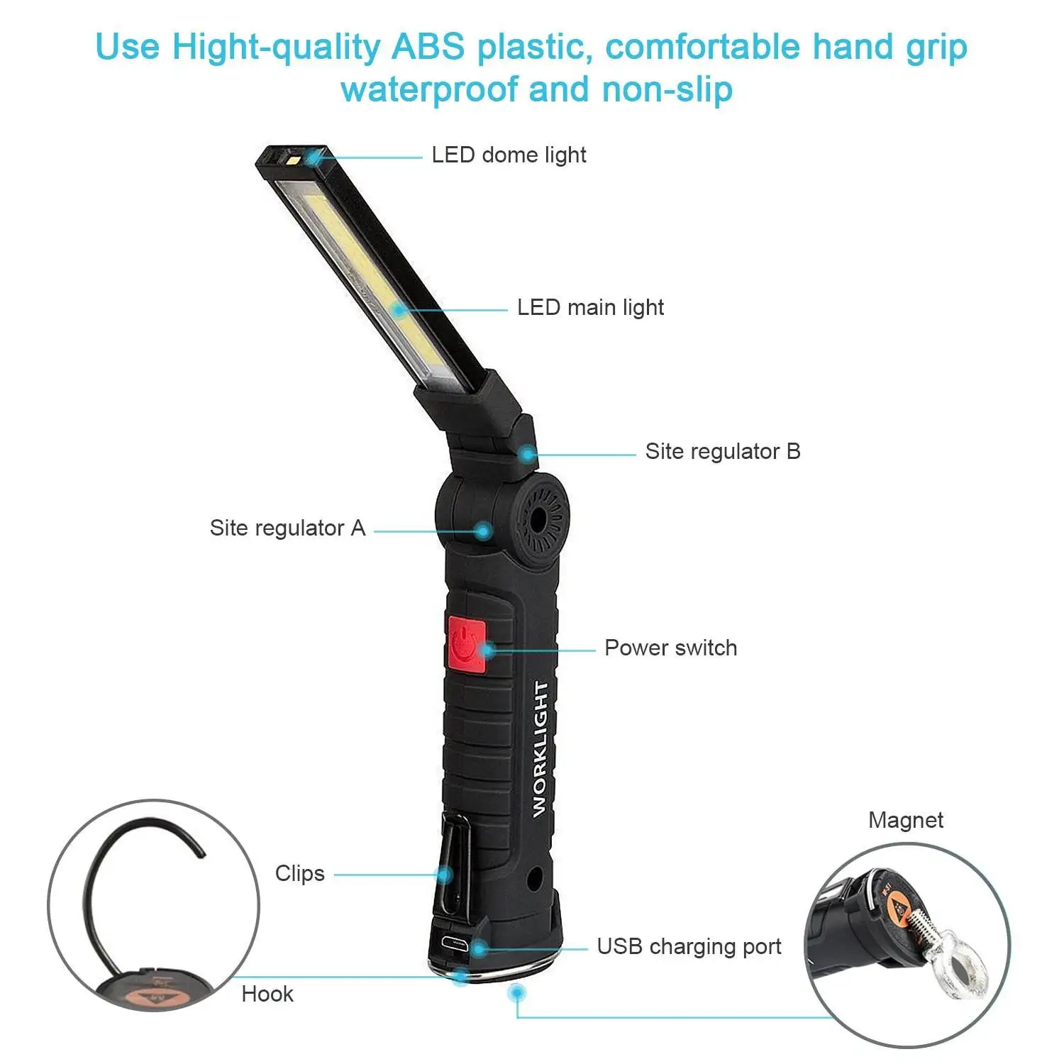 Foldable Led Rechargeable Flashlight Usb Rechargeable Folding Work ...