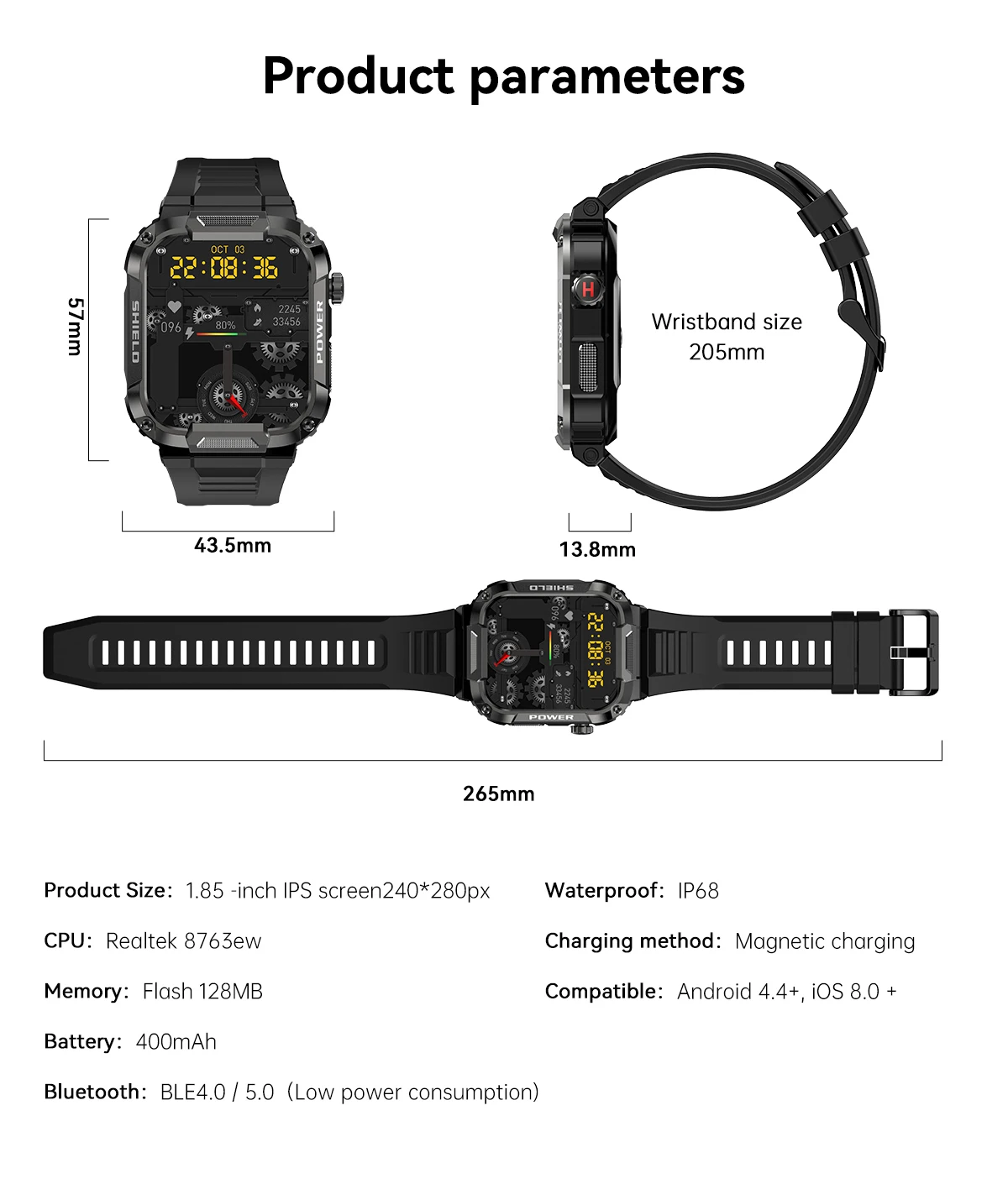 2023 Rugged Smart Watches 1.85inch Mk66 Outdoor Sport Smartwatch Heart ...