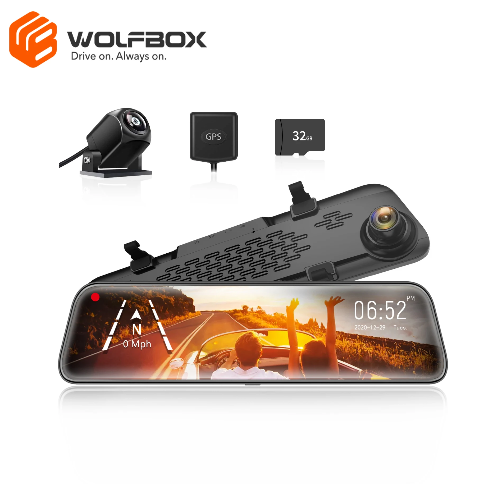 WOLFBOX G840S - Dual Lens GPS Car Dash Cam with Touch Screen