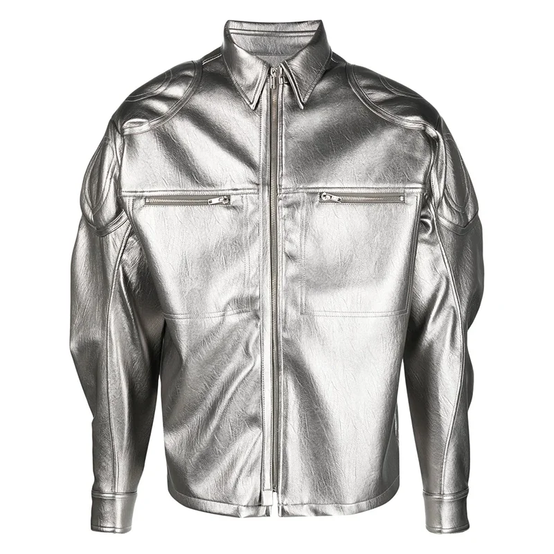Factory Made Men's Silver Jacket Men's Leather Jacket Men's Multi ...