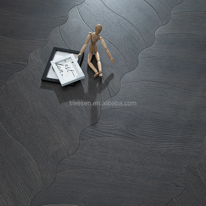Black Color Design Oak Wood Flooring Curved Leaf Lotus Round Hexagon ...