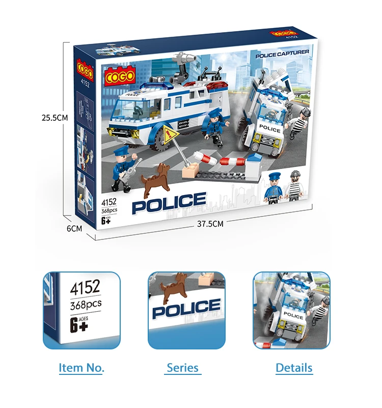 Cogo 368 Pcs Build Block Car Big Arresting With 4 Figures Plastic Diy ...