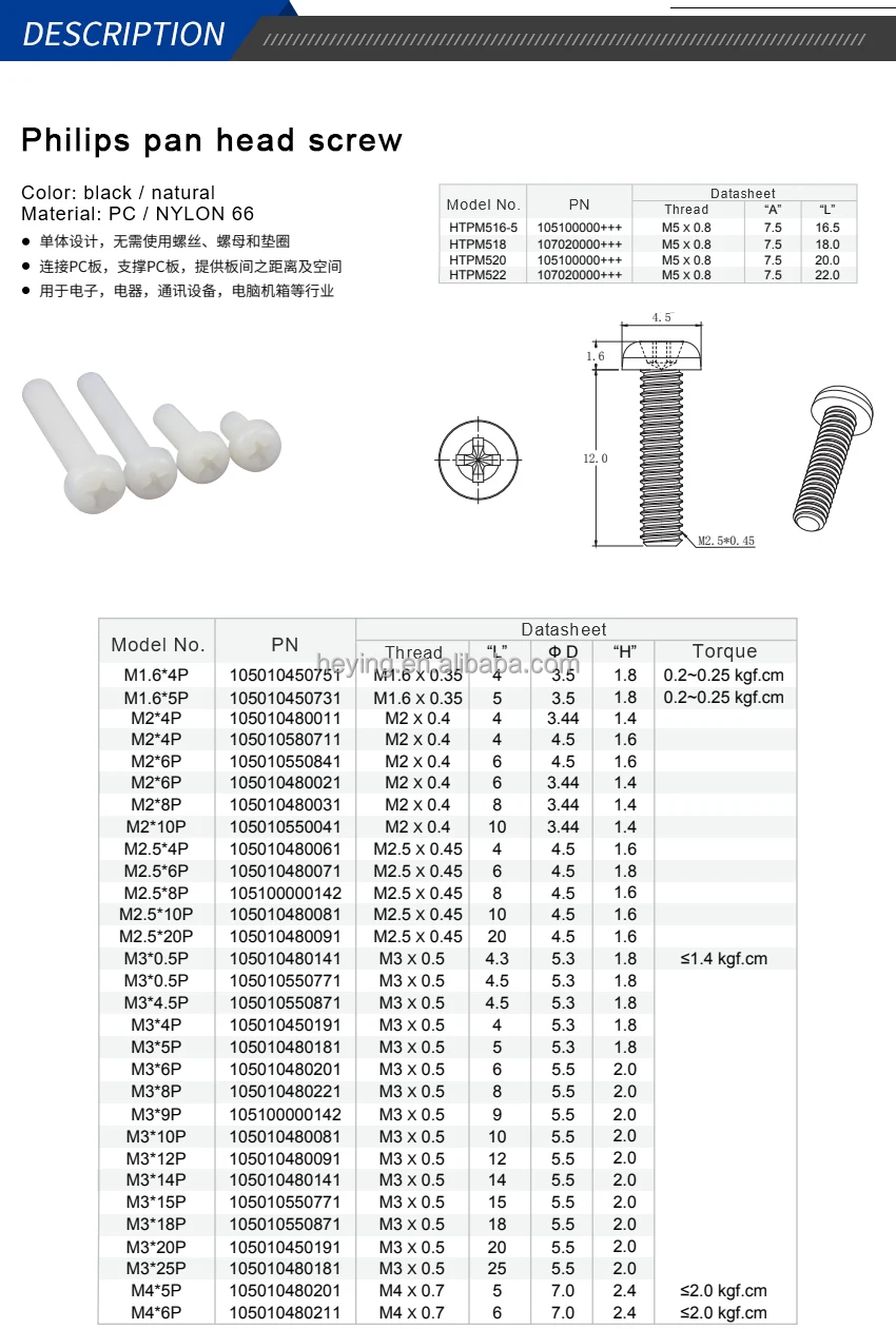 Metric M4 M5 M6 Thread Nylon Plastic Knurled Thumb Bolt Flat Round Head ...